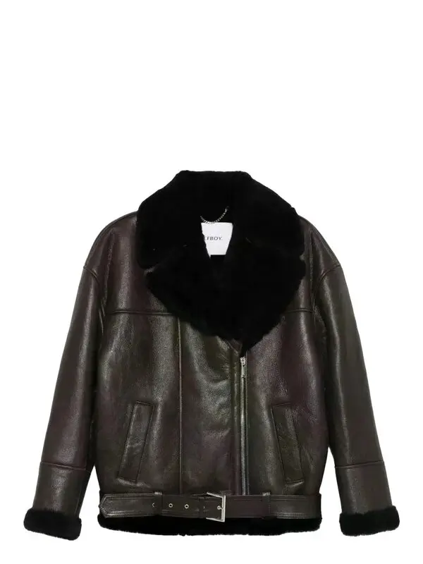 HALFBOY Shearling-collar Leather Jacket - Brown