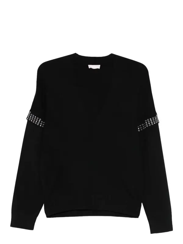 Liu Jo Eyelet-embellished V-neck Jumper - Black