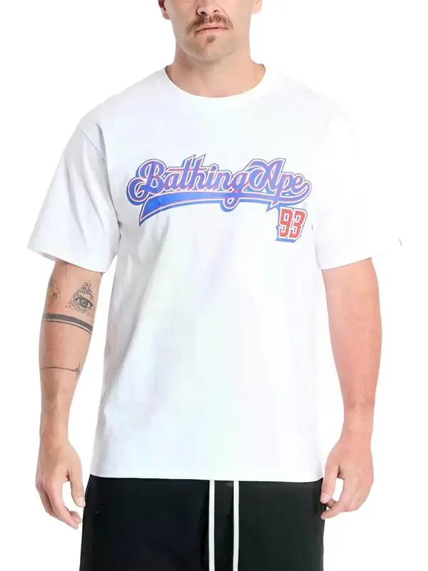 A BATHING APE Baseball Logo Print Cotton T-shirt - White