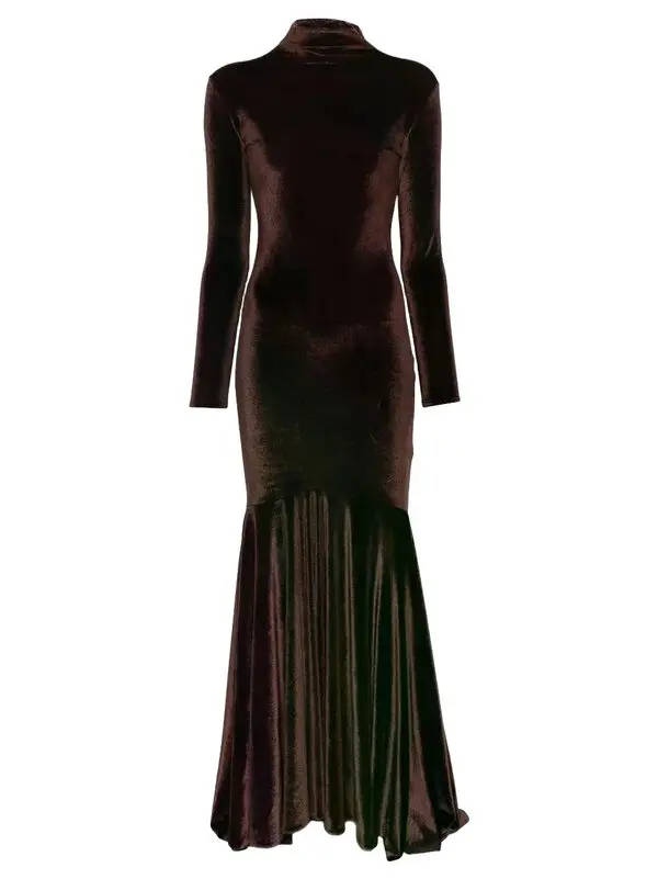 ATU BODY COUTURE Velvet-finish Flared Hem Dress - Brown