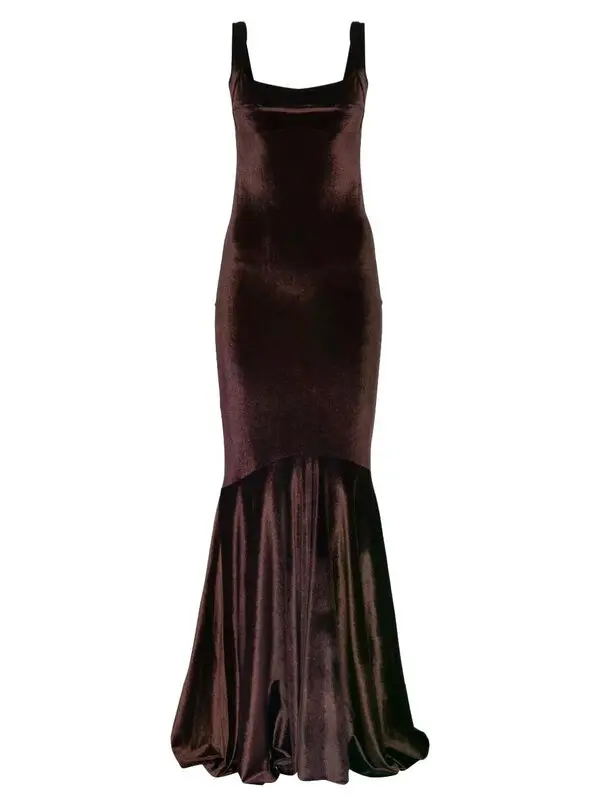 ATU BODY COUTURE Velvet-texture Flared Hem Dress - Brown