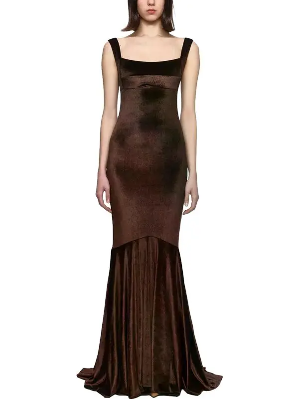 ATU BODY COUTURE Velvet Texture Maxi Dress - Brown