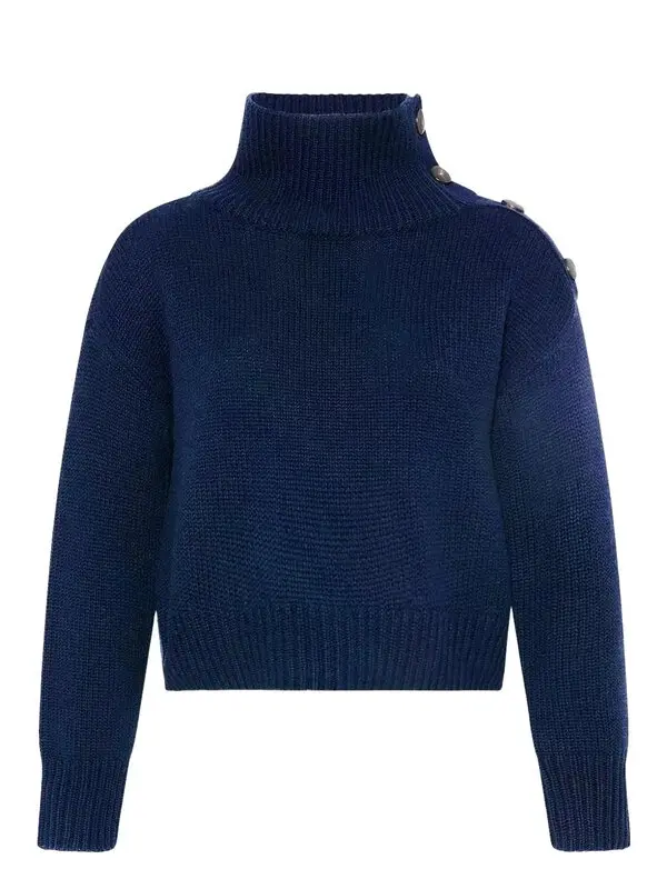 YVES SALOMON Button High-neck Sweater - Blue
