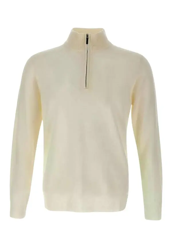 KANGRA Half-zip Stand-up Collar Sweater - White