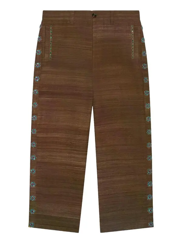 BAZISZT Floral-embellished Trousers - Brown