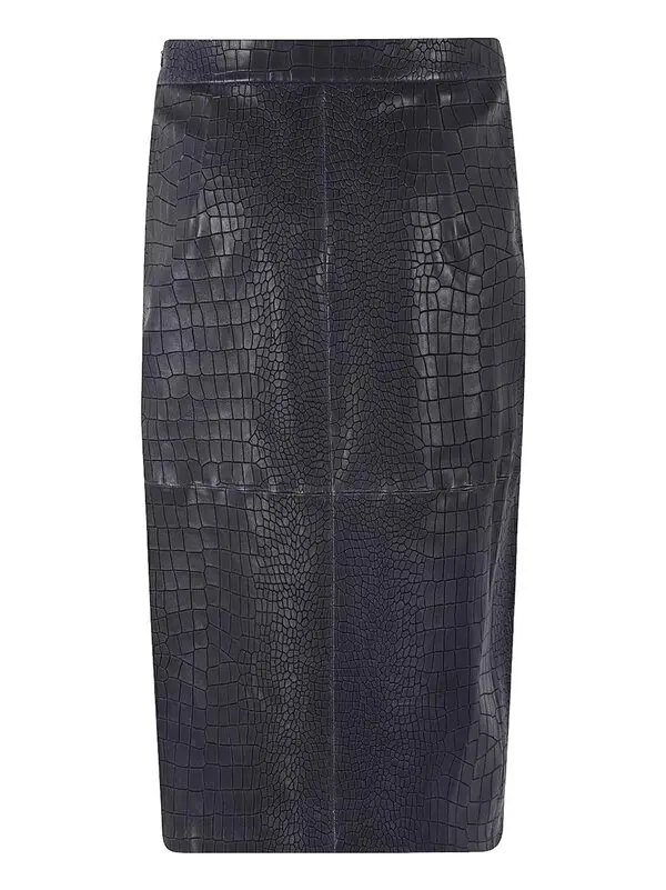 ENES Crocodile-effect Slit Skirt - Grey