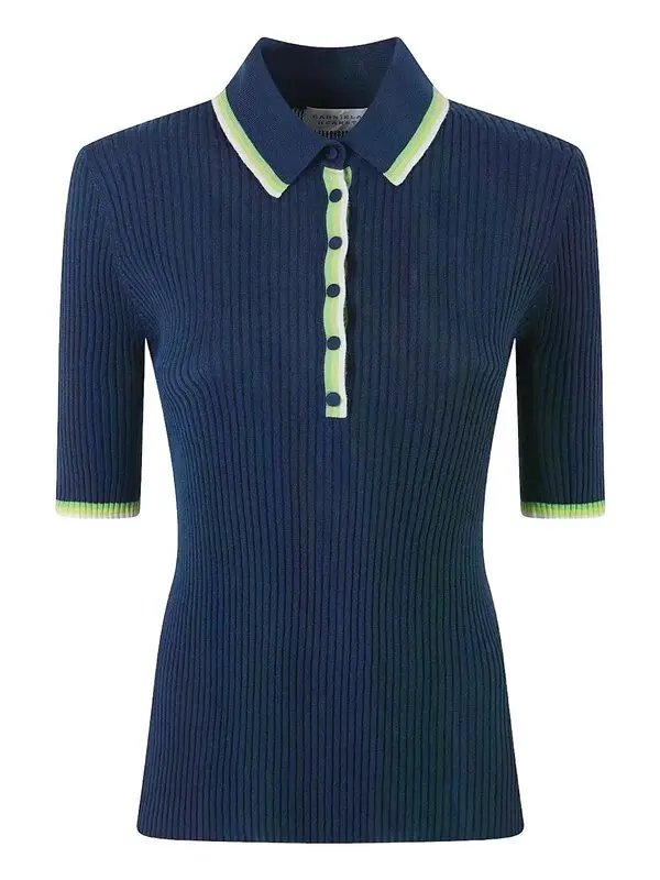 Gabriela Hearst Ribbed Polo Top - Blue