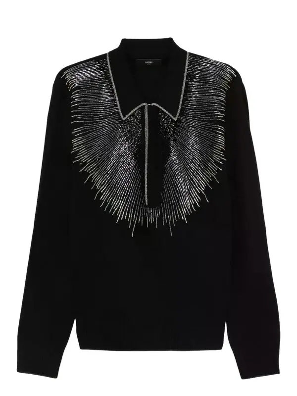 Amiri Embellished-collar Polo Shirt - Black