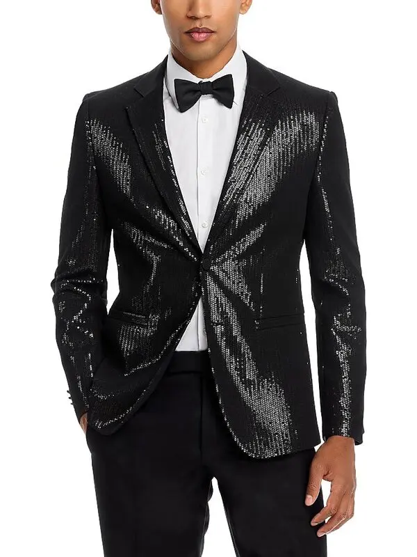Hugo Arti Sequin Notch Extra Slim Fit Dinner Jacket - Black