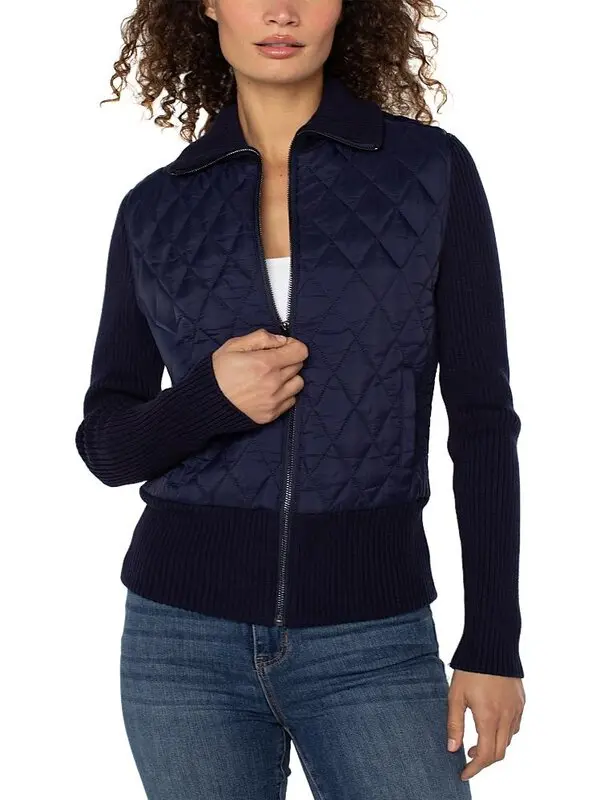 LIVERPOOL Quilted Zippered Sweater - Sleek Navy