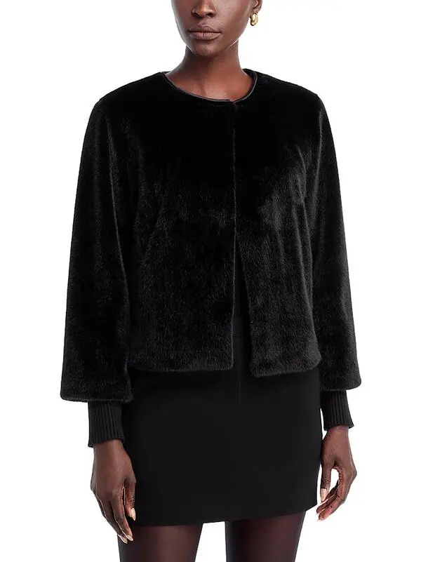 T Tahari Faux Fur Jacket With Knit Cuffs - Black