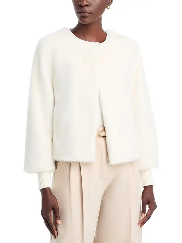 T Tahari Faux Fur Jacket With Knit Cuffs - Soft Ivory