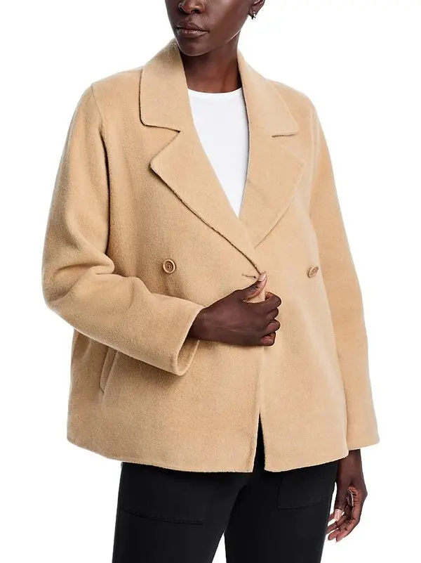 Eileen Fisher Wool Double-breasted Trench Jacket - Biscuit