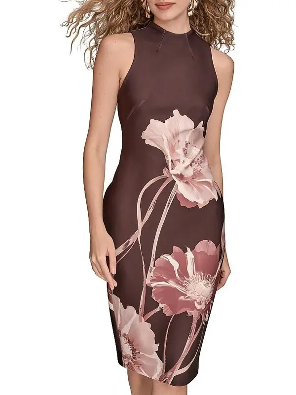 Donna Karan New York Floral Print Sleeveless Dress - Cam Rose