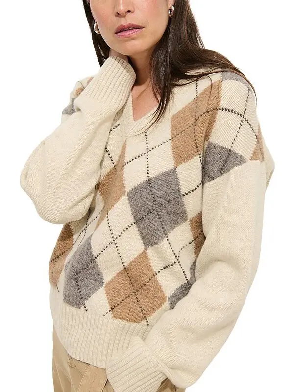 ALEX MILL Campbell Argyle V-neck Sweater - Wishbone