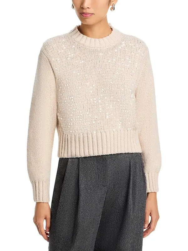 STELLAH Sequin Detailed Sweater - Cream