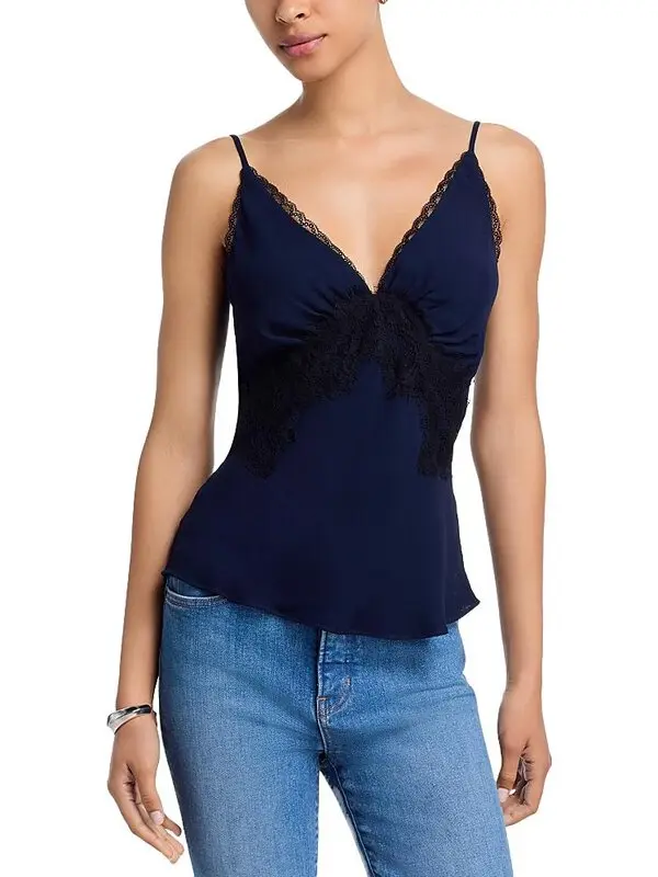 Veronica Beard Lindsey Lace Trim Camisole - Navy