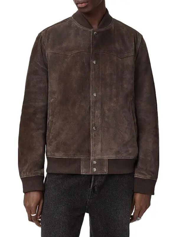 ALLSAINTS Stafford Relaxed Fit Suede Bomber Jacket - Woodland Brown