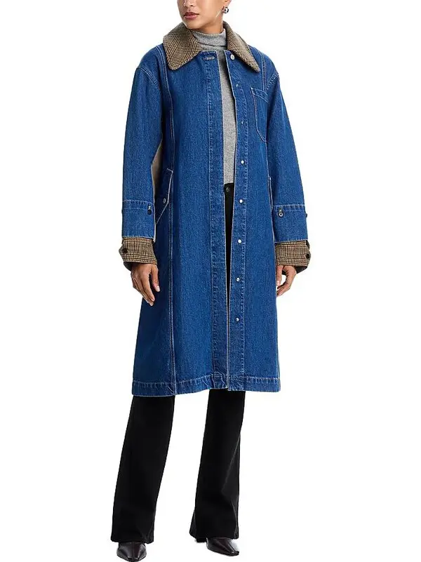3.1 Phillip Lim Denim Combo Trench Coat - Indigo Multi