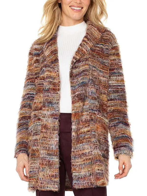 LIVERPOOL Printed Open Front Cardigan - Multi Feather Knit
