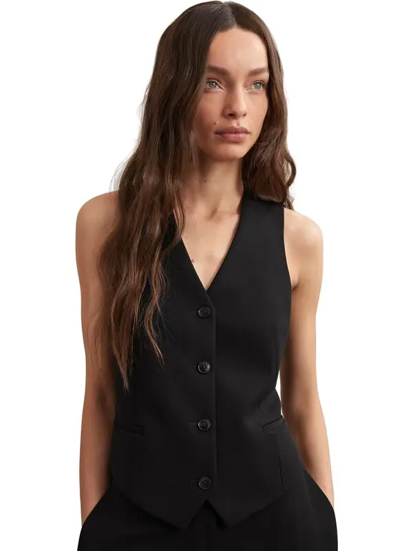 REISS Gabi Single-breasted Twill Waistcoat - Black