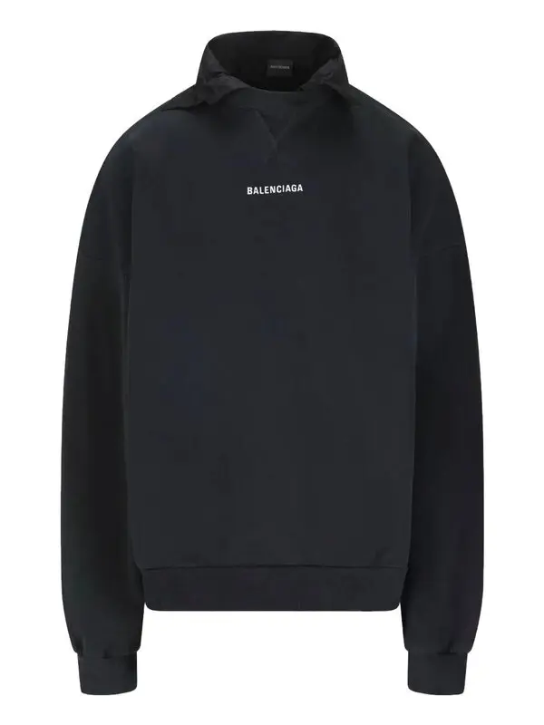 Balenciaga Logo-embroidered Cotton Hoodie - Black