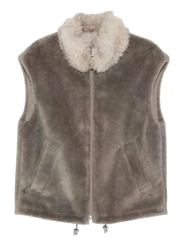 MARCCAIN Fur-collar Zip-up Gilet - Grey