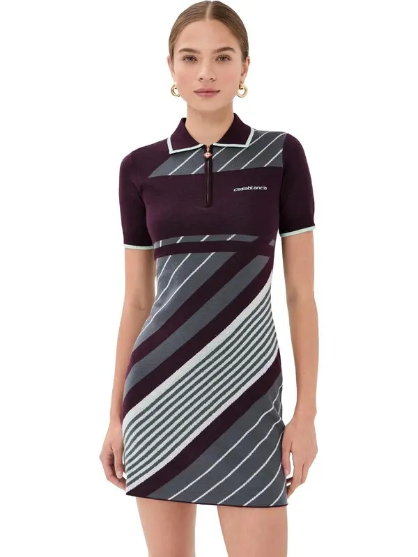 Casablanca Diagonal Sporty Mini Dress - Merino Aubergine