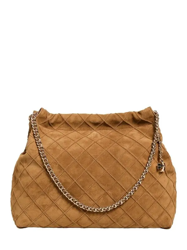 Tory Burch Fleming Suede Hobo Bag - Chicory Brown