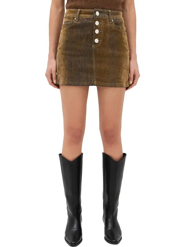 ALIGNE Corrie Flock Denim Mini Skirt - Sand