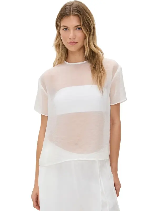 SIMONETT Sheer Short Sleeve Blouse - White