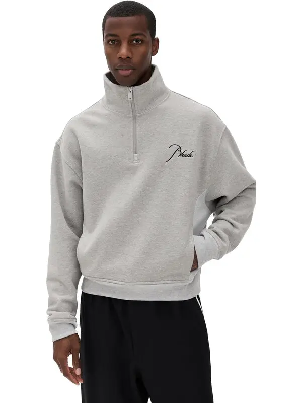 Rhude Classique Quarter Zip - Heather Grey/ Black