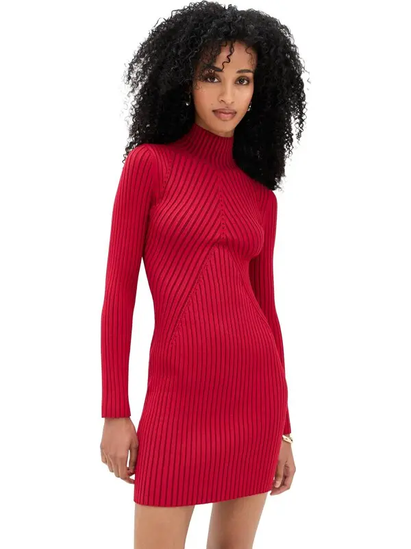 Ramy Brook Louis Ribbed Knit Mini Dress - Scarlet Red