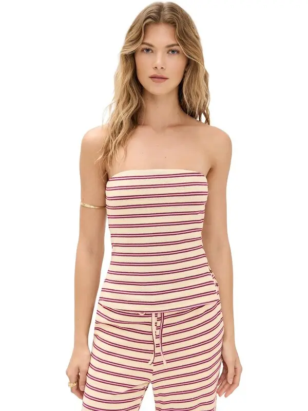 BAILEY ROSE Striped Strapless Terry Top - Cream/cherry