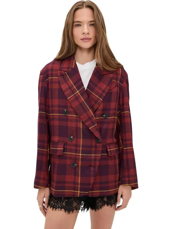 Free People Dean Double-breasted Blazer - Plum Combo