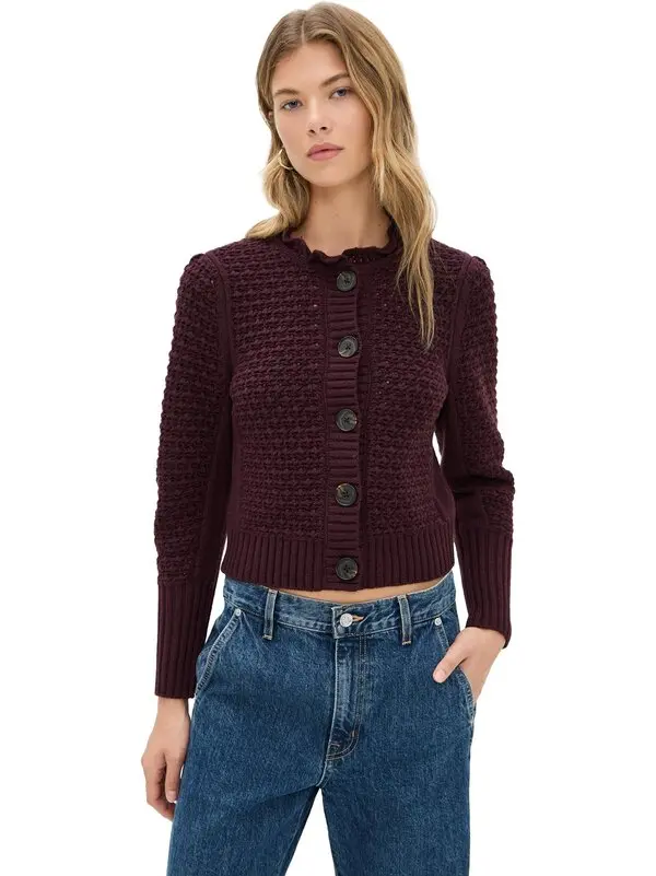 Madewell Scalloped Merino Wool-blend Cardigan - Damson