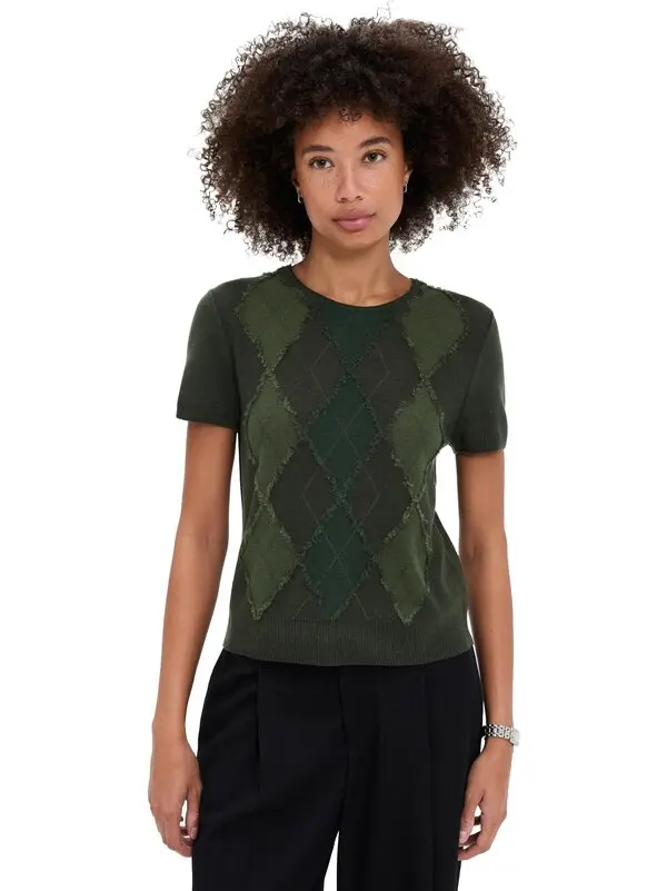 Vince Hand-cut Argyle Short Sleeve Top - Herba/forest/verde