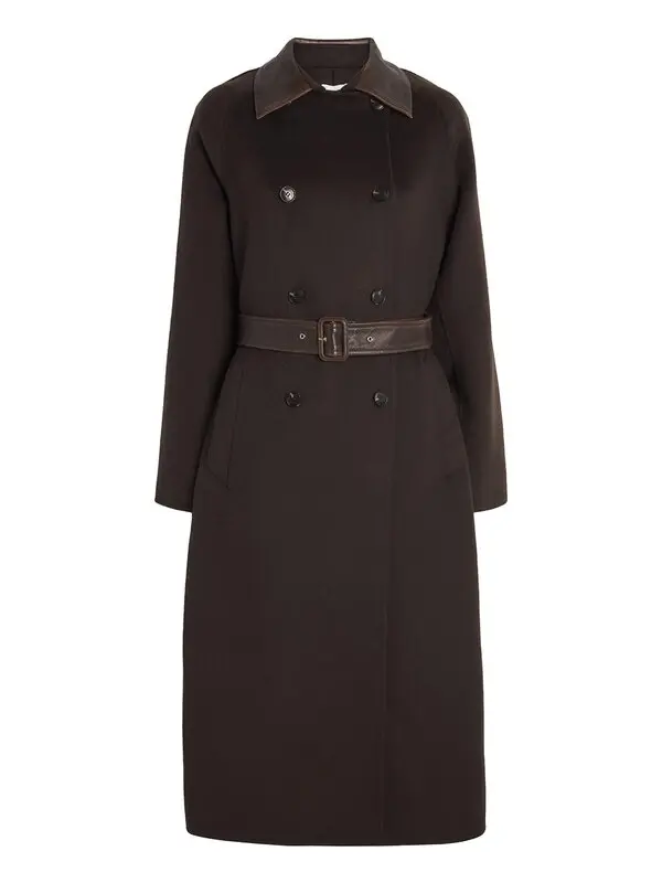 Sandro Wool Coat With Leather Collar - Brown