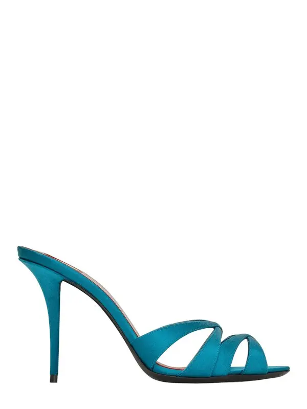 Saint Laurent Satin Chandelle Mules - Blue
