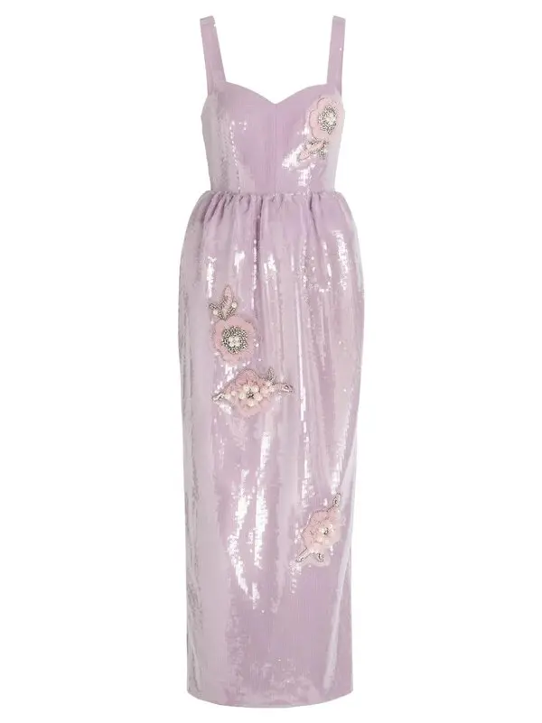 Huishan Zhang Esmeralda Floral-appliquéd Sequin Midi Dress - Lilac