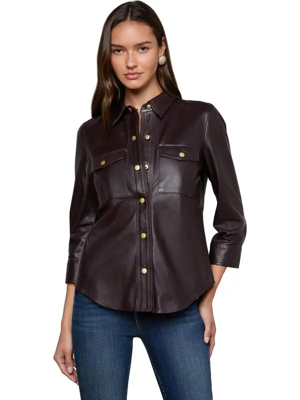L'Agence Avina Leather Shirt - Dark Syrah