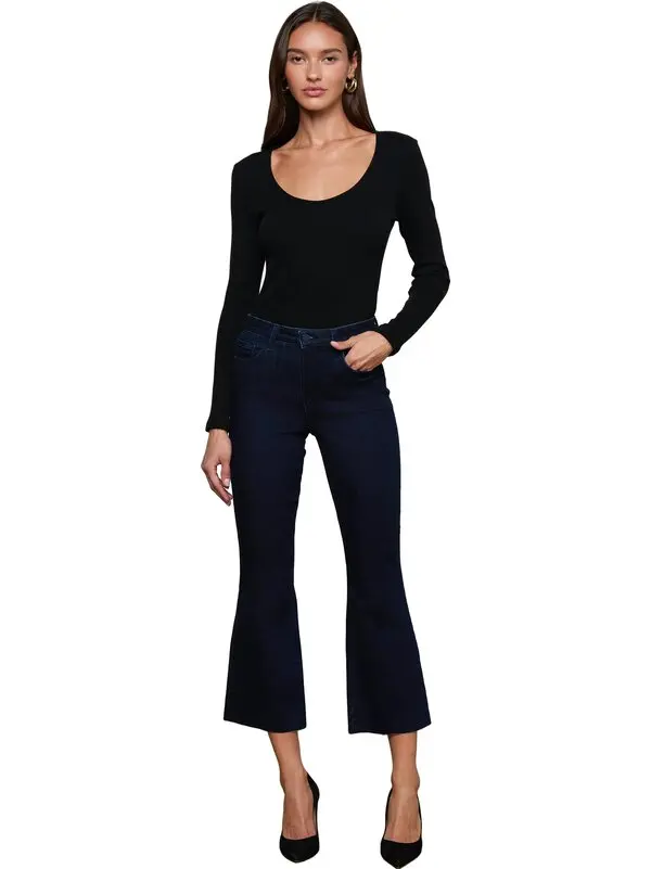 L'Agence Kendra Cropped Flare Jeans - Black Ink
