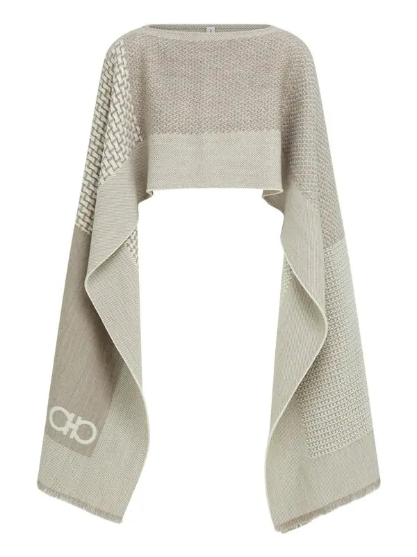 FERRAGAMO Jacquard Wool Cape - Grey