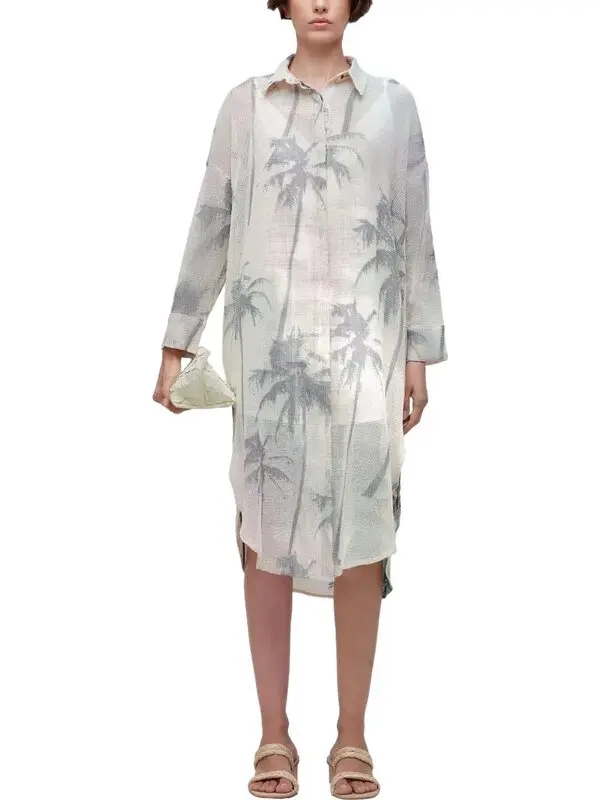 OSKLEN Coqueiro Palm-tree Print Midi Shirt Dress - White