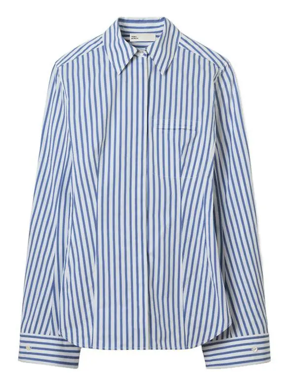 Tory Burch Bell-sleeve Cotton Shirt - Blue Stripe