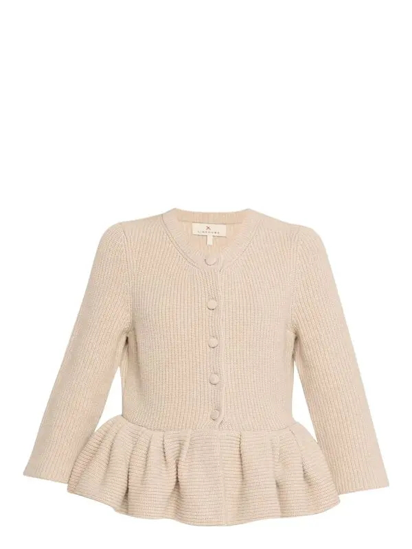 LIBEROWE Peplum Cashmere Knit Crewneck Cardigan - Beige