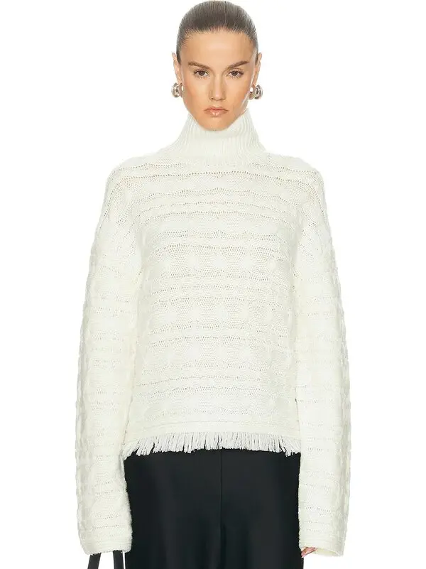Guest In Residence Cropped Cable Turtleneck Sweater - Cream