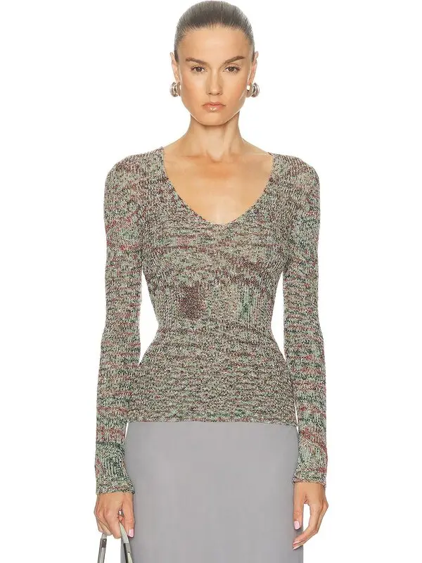 Missoni Deep V-neck Knit Top - Red & Green Tones