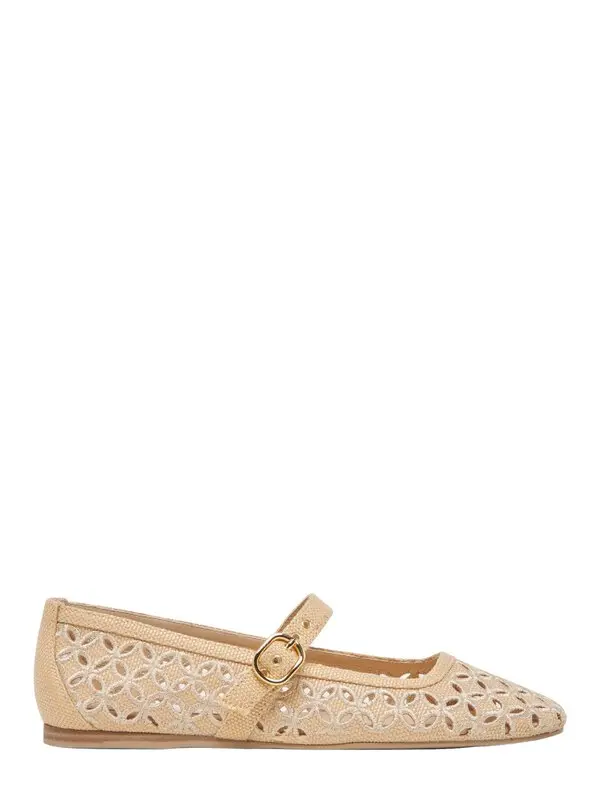 DOLCEVITA Rodni Eyelet Perf Mary Jane Flats - Lt Natural Woven Raffia