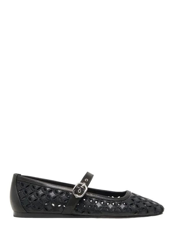 DOLCEVITA Eyelet Perforated Mary Jane Flats - Black Leather